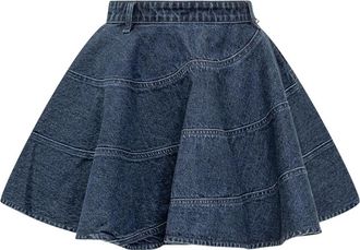 Self Portrait Femme, Jupes, Bleu, Taille: 38 FR Mini-jupe &eacute;vas&eacute;e en denim