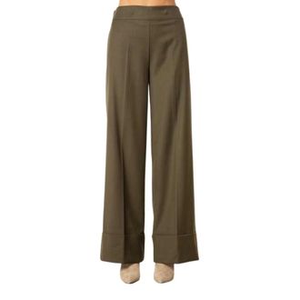 D.exterior Femme, Pantalons, Vert, Taille: 38 FR Pantalon large &agrave; revers