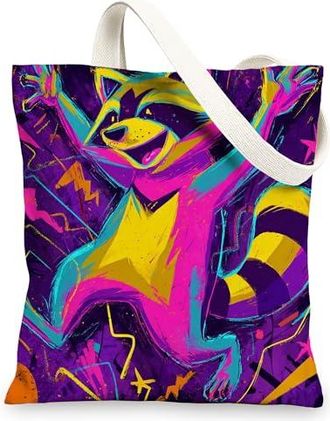 Generic Sacs fourre-tout colorés en toile de raton laveur, réutilisables, légers et lavables avec bandoulière pour salle de sport, voyage, plage, pique-nique,