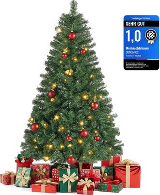 Songmics K&uuml;nstlicher Weihnachtsbaum, mit Beleuchtung, 150 cm hoher Tannenbaum, Spitzen aus PVC, mit Metallst&auml;nder, schneller Aufbau, gr&uuml;n LAT003CZ01