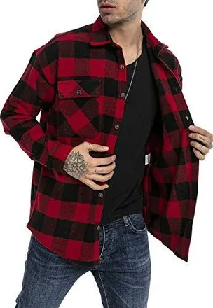 Red Bridge Chemise Casual pour Homme à Carreaux Shirt quadrillé Vintage Rouge-Noir S