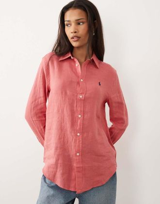 Polo Ralph Lauren Chemise boutonn&eacute;e classique &agrave; manches longues en lin - Rouge