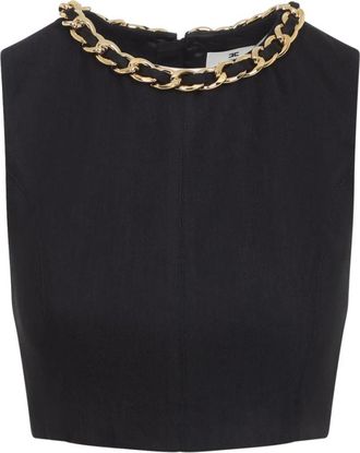 Elisabetta Franchi Femme, Tops, Noir, Taille: 42 FR Top en m&eacute;lange de lin avec cha&icirc;ne bijou
