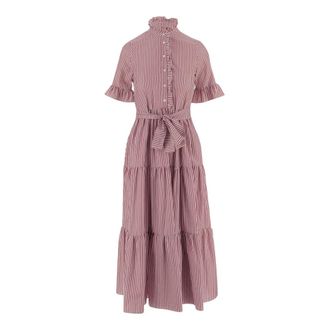 F.it Femme, Robes, Multicolore, Taille: 46 FR Robe en coton ray&eacute; avec col &agrave; volants
