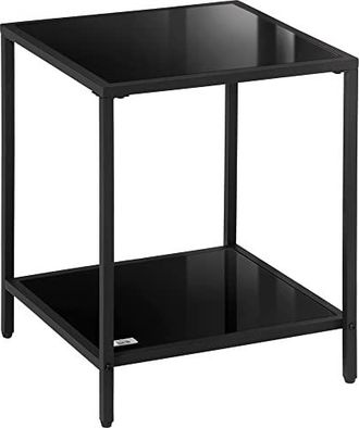 HOMCOM Beistelltisch Quadratischer Couchtisch mit 2 Ebenen, Wohnzimmertisch aus Hartglas und Stahl, Sofatisch Kaffeetisch f&uuml;r Wohnzimmer Schlafzimmer 40 x 40