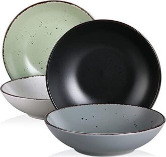 VANCASSO Série Moda, Assiette Creuse en Céramique, Assiette à Soupe Saladier - 4 Pièces