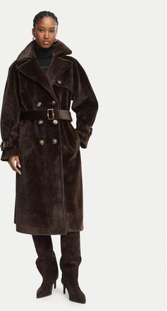 Luisa Spagnoli Pelzmantel Supporre 543833 Dunkelbraun Relaxed Fit