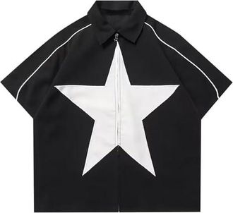 Generic Chemise unisexe pour homme et femme - Motif étoile - Manches courtes - Y2K - Hip-Hop - Été - Imprimé - Plage - Chemise décontractée - Chemise dété - C