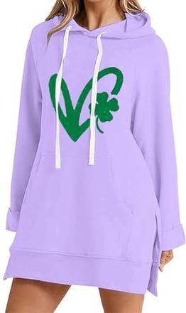 Generic Robe &agrave; capuche surdimensionn&eacute;e &agrave; imprim&eacute; drapeau irlandais pour femme, manches longues, ourlet fendu, robe &agrave; capuche avec poche pour une tenue d&eacute;contr