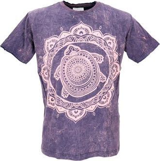 Guru Shop Mirror T-shirt de yoga en coton pour homme, Tortue mandala/prune, XL