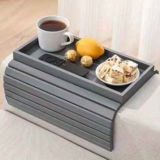 Generic Sofatablett, Armlehnen Tablett Rutschfester Silikonbeschichtung, Aus Bambus, Abwaschbar, Faltbar