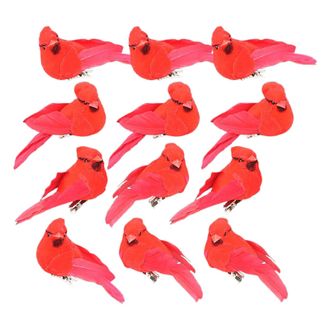 Generic K&uuml;nstliche Dekorationen - Packung mit 12 Clip-Ornamenten mit Federn | Realistische rote Kardinalfiguren, Christbaumschmuck f&uuml;r Zuhause, Garten, Terras