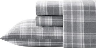 Laura Ashley Startseite - King-Size-Bettlaken, Baumwoll-Flanell-Bettwäsche-Set, gebürstet für zusätzliche Weichheit und Komfort (Mulholland Plaid Grey, King)