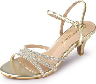 Allegra K Damen Kn&ouml;chelriemen Strass Kitten Heel Sandalen, Gold, 39 EU