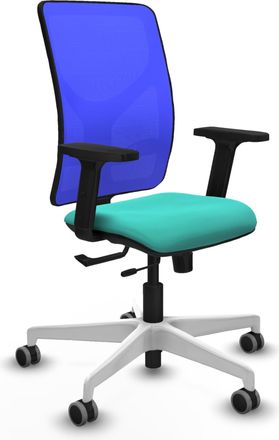 Piqueras y Crespo Stuhl mit Lendenwirbelst&uuml;tze, mit 2D-Armlehnen, ausgestattet mit Syncro/Traslack und Schneideschaum, 65 mm Rollen, Parkett, Blau/T&uuml;rkis