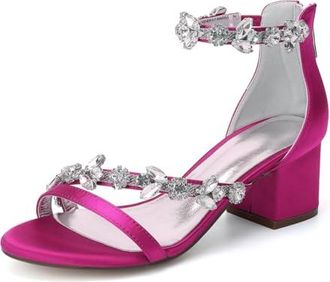 Generic Chaussures De Mariage Sandales À Bout Ouvert Et Talons Carrés À Bride Cheville pour Femmes Mariée Satinée Chunky Heels 5.5Cm,Rose Red,40 EU