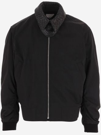 Bottega Veneta Woven Leather Collar Cotton-Blend Jacket - Black
