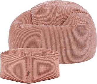 Icon Brand Kingston Sitzsack mit Hocker Cord, Rosa, Sitzsack Erwachsene mit F&uuml;llung, Bean Bag, Cord Sessel, Lounge Sessel, Lounge Stuhl, Schlafzimmer, Wohnzimmer