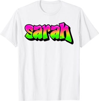 BDAZ Sarah Graffiti Personalisierter Name Gr&uuml;n Rosa Frauen M&auml;dchen T-Shirt