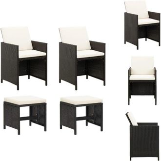 vidaXL 4-tlg. Gartenstuhl und Hocker Set Poly Rattan Schwarz - Gartenstuhl - Outdoor M&ouml;bel - Gartenm&ouml;beln - Rattan Sessel - Lounge Set