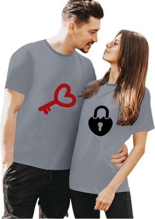 Generic T-shirt d&eacute;contract&eacute; &agrave; col rond pour femme pour la Saint-Valentin 2026 | Haut &agrave; manches courtes pour plus de confort et de style (6), gris, XXL