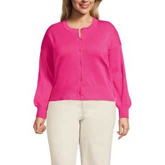 Lands End Kurzer Feinstrick-Cardigan aus Baumwolle, Damen, Gr&ouml;&szlig;e:48-50 plus, Pink, Baumwolle, by Lands End