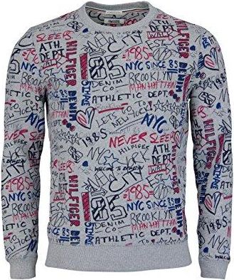 Tommy Jeans homme BIG SCRIBBLE CN HKNIT L/S 30 Sweat-shirt Manches Longues Boyfriend Bleu (Script/lt Grey Htr) Medium