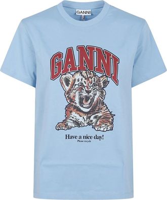 Ganni Femme, Tops, Bleu, Taille: 38 FR T-shirt Tigre Relax