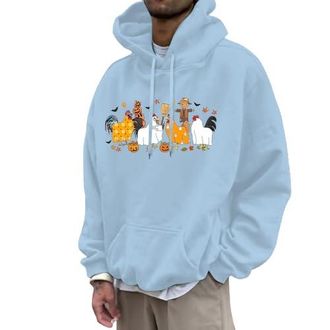 Generic Sweat à capuche dHalloween pour homme, imprimé poulet, coupe ample, doublure en polaire chaude, confortable, streetwear pour lautomne et lhiver, Bu2.,