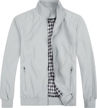 AlltheMen Heren Bomberjack met opstaande kraag, overgangsjack voor de herfst, casual sportjack grijs
