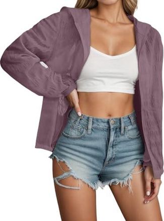 Generic Vestes pour femmes, grande taille, d&eacute;contract&eacute;es, couleur unie, fermeture &eacute;clair, veste de soleil l&eacute;g&egrave;re pour un confort quotidien, violet, XXL