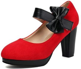 Generic Mary Jane - Escarpins &agrave; talon haut - Bout rond - Pour femme, Rouge, 38.5 EU