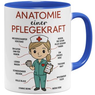 OM3 Anatomie einer Pflegekraft Kaffee-Tasse mit Spruch - Dankesch&ouml;n f&uuml;r Krankenschwester, Pflegerin & Altenpflegerin - Keramik Becher - 325ml - Beidseitig