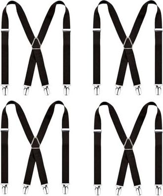 Alizeal Lot de 4 bretelles r&eacute;glables et robustes en forme de X pour homme 2,5 cm, 081-noir-01, taille unique