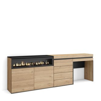 Skraut Home | Sideboard, Kommode | Aufbewahrungsschrank | 227x75x35 cm | F&uuml;r Schlafzimmer, Zimmer | Elektrokamin. | Kommode mit Schubladen | Schminktisch | Modern