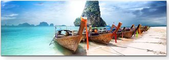 Paul Sinus Art Leinwandbilder | Bilder Leinwand 120x40cm paradiesischer Sandstrand mit Booten - Thailand