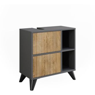 Vicco Meuble sous vasque simple Leano, Anthracite/Chêne de montagne, 60x62cm avec 2 tiroirs