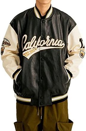 ORANDESIGNE Veste Baseball Homme Blouson Bomber Femme Vintage Veste Bomber Casual Varsity Jacket College Poches Coupe Vent Baseball Blouson Sweat Veste G Noir M