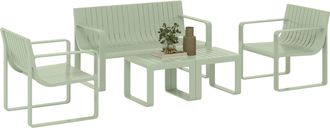 OUTSUNNY 5-tlg. Garten-Set mit Sofa, 2 Sesseln und 2 Beistelltischen, Polypropylen-Set f&uuml;r den Au&szlig;enbereich, wasserfest und UV-best&auml;ndig, gr&uuml;n