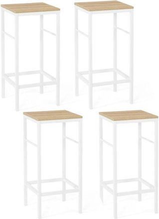 IDMarket Idmarket - Lot de 4 tabourets de bar detroit design industriel bois et m&eacute;tal blanc
