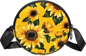 Generic Sac &agrave; bandouli&egrave;re rond pour femme, motif tournesol avec fermeture &eacute;clair, bretelles r&eacute;glables, style d&eacute;contract&eacute;, pour femmes et filles