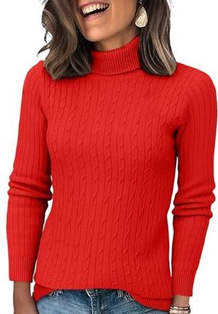 Generic Pull Femme Hiver Chaud col Montant Mode Ample Sweatshirts Couleur Unie Pull Femme Chic et El&eacute;gant D&eacute;contract&eacute; Manche Longue Jumper Tops Rouge