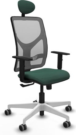 Piqueras y Crespo Schreibtischstuhl mit 1D-Armen, h&ouml;henverstellbare Lendenwirbelst&uuml;tze und festes Kopfteil, ausgestattet mit 3 Positionen, Grau/Flaschengr&uuml;n