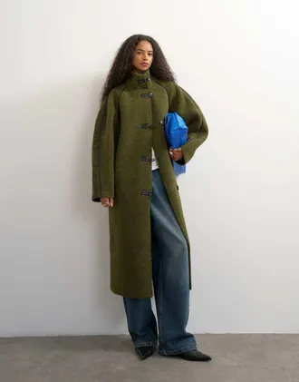 Topshop oversized Longline-Teddy-Mantel in Gr&uuml;n