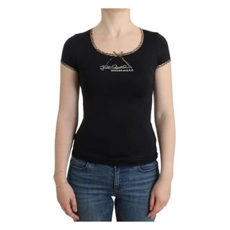 Roberto Cavalli Schwarzes Top mit Leoparden-Details - - Tops - Damen - Schwarzk - XL