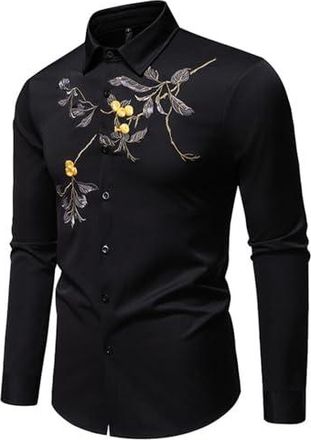 Generic Chemise à manches longues pour homme - Imprimé floral - Style rétro cowboy - Style western - Chemisier boutonné - T-shirt décontracté, Chemises noires