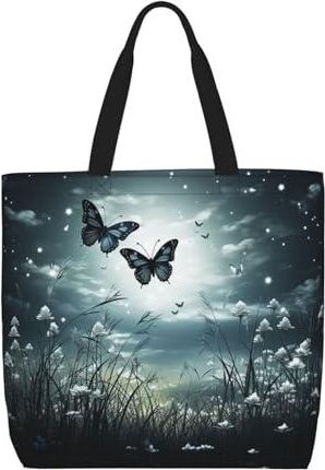 Generic Papillon Sombre Volant Sac A Main Femme L&eacute;ger Sacs De Courses Grand Sac Fourre-Tout Pour Universit&eacute; Gym Quotidienne