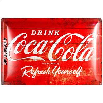 Nostalgic Art Retro Blechschild, 40 x 60 cm, Coca-Cola - Logo Red Refresh Yourself - Geschenk-Idee für Coke-Fans, Original Lizenzprodukt (OLP), aus Metall, Vintage 