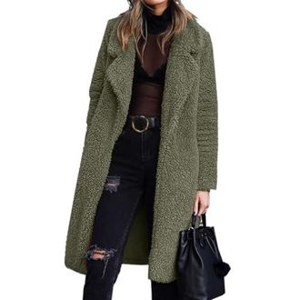 Generic Manteau dhiver chaud &agrave; manches longues en peluche pour femme avec col &agrave; revers, coupe ample, doublure en polaire, vert militaire, XXL