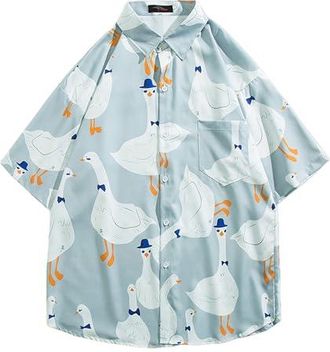 Generic Chemise hawa&iuml;enne d&eacute;t&eacute; pour femme - Motif palmier hawa&iuml;en des Cara&iuml;bes - Chemise de croisi&egrave;re tropicale boutonn&eacute;e &agrave; manches courtes - Coupe ample - St